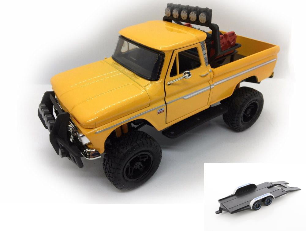 Diecast Car w/Trailer - 1966 Chevy C10 Fleetside Pick Up Truck, Yellow ...