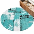 Boho Abstract Geometric Texture Round Rug 5ft Summer Leaves Turquoise ...
