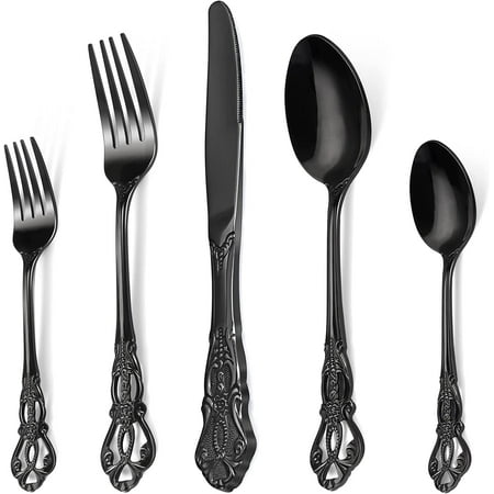 Gorgeous Vintage Black Stainless Steel Flatware Set, 20 Pieces dark ...