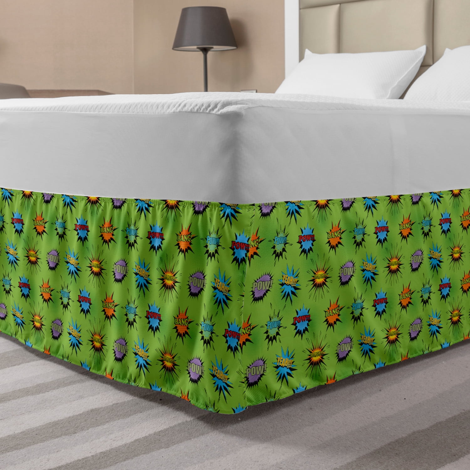 Pop Art Bed Skirt, Comics Style Pow Bang Yeah Wordings Sci Fi Graphic ...