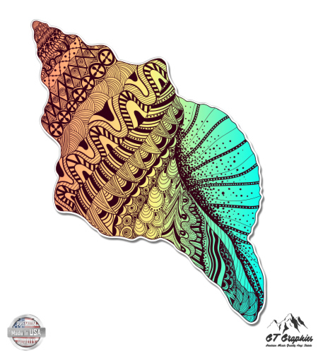 Seashell Conch Colorful - 5" Vinyl Sticker - For Car Laptop I-Pad ...