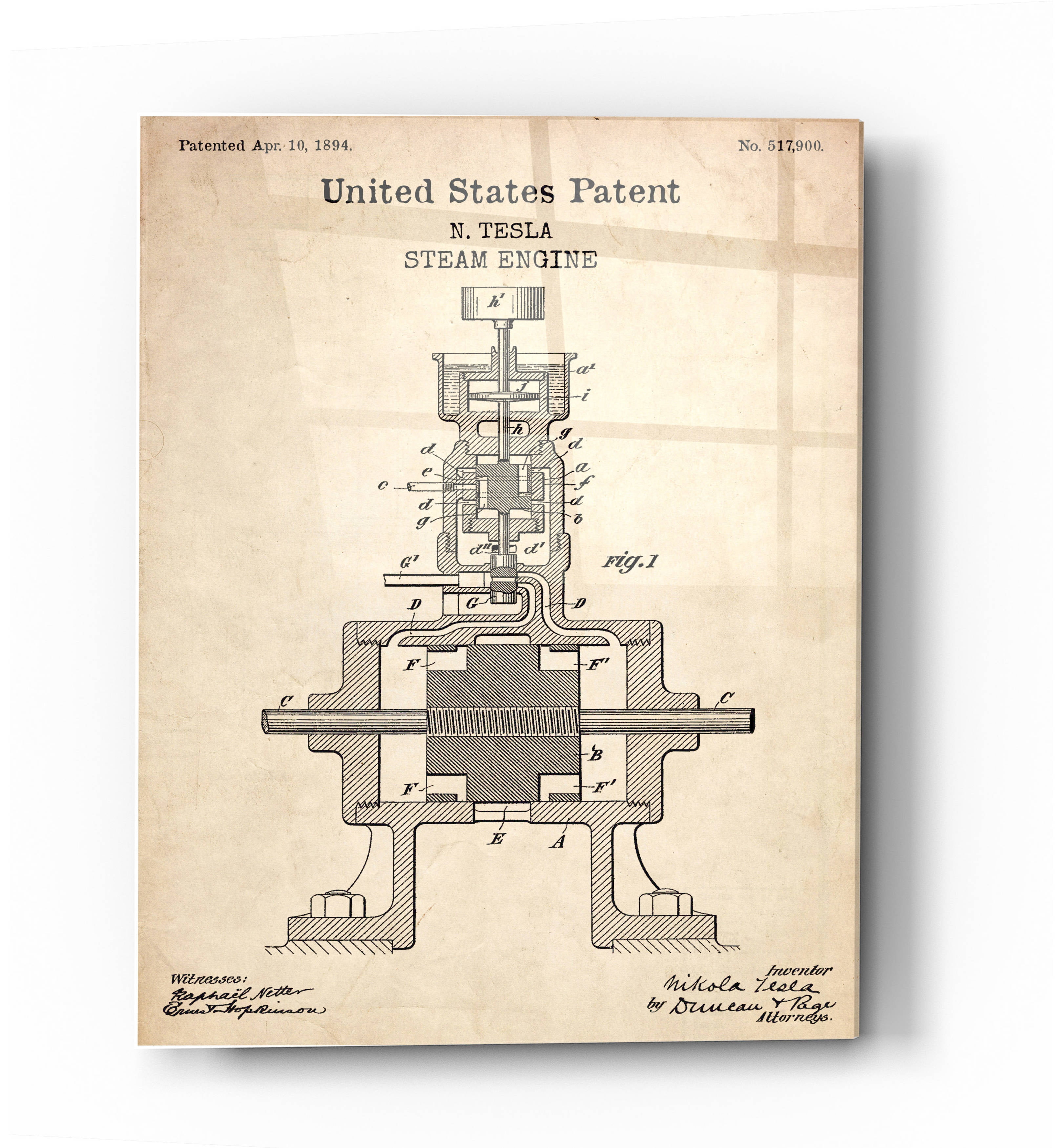 Epic Art 'Tesla Steam Engine Blueprint Patent Parchment' Acrylic Glass ...