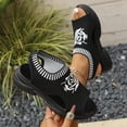 Black Ladies Loose Fitting Mesh Embroidered Peep Toe Wedge Sandals ...
