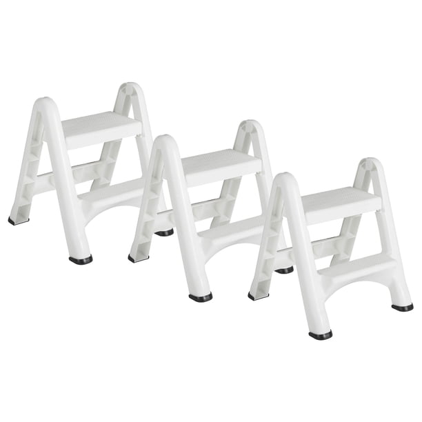 Rubbermaid EZ Step 2 Step Folding Step Stool with Foot Pads, White (3 ...