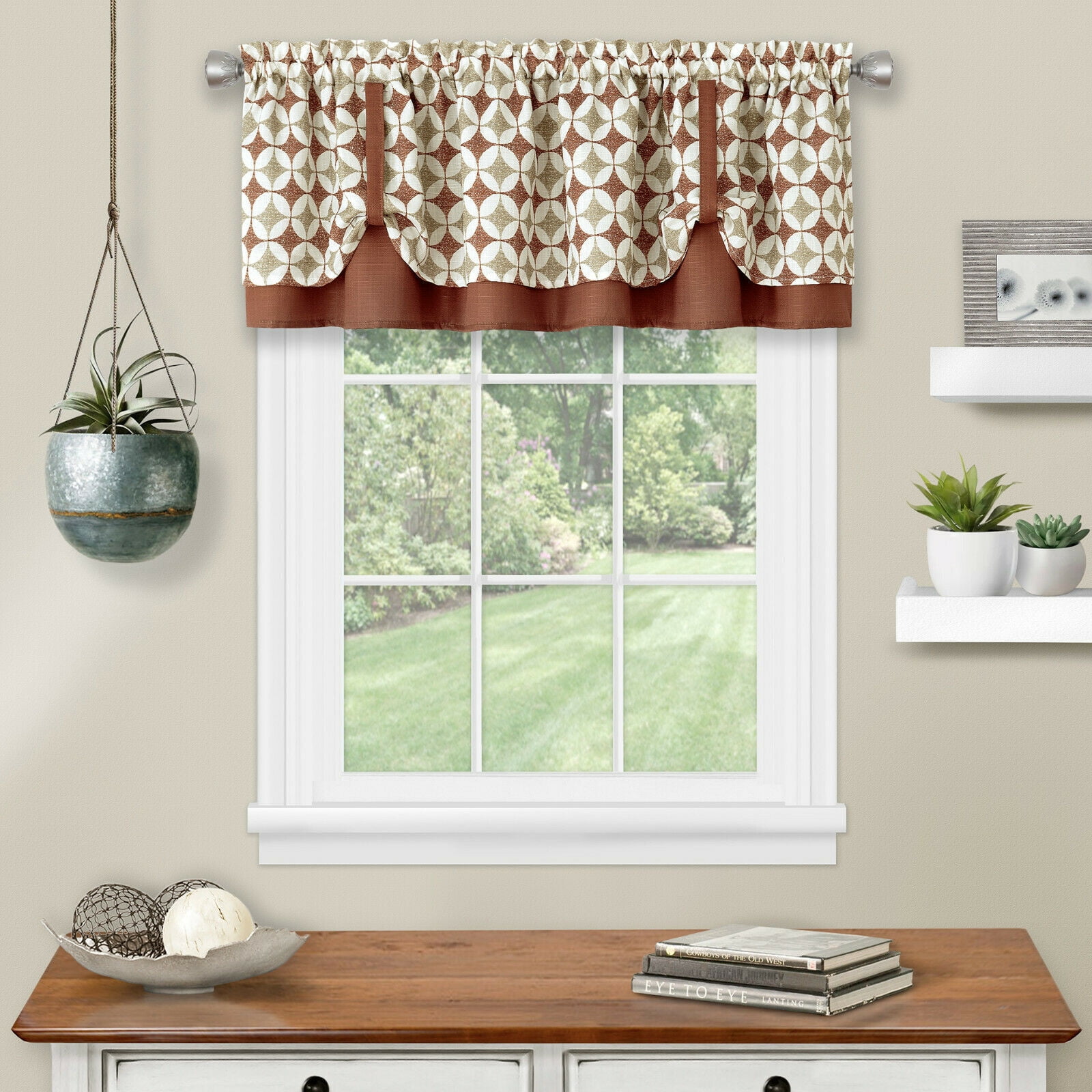 Kate Aurora Modern Geometric Button Tuck Window Valance - Spice ...