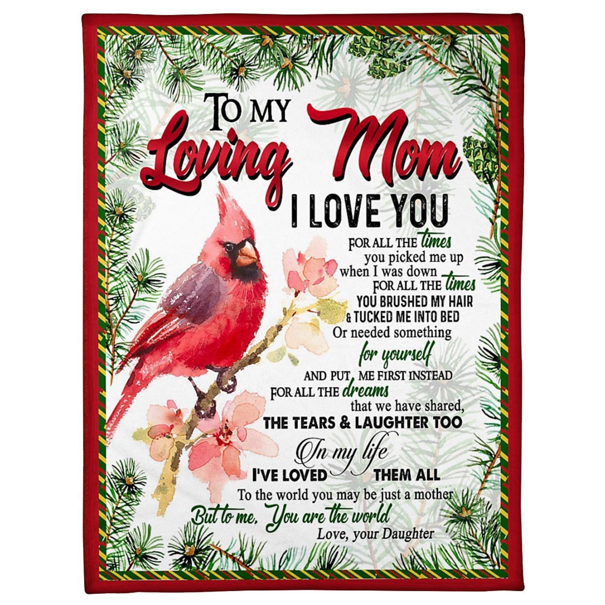 Daughter To My Mom Cardinal Blanket- Heartwarming Message of Love and ...