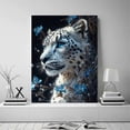 White Leopard with Blue Flowers and Pearls,Snow Leopard Prints,Elegant ...