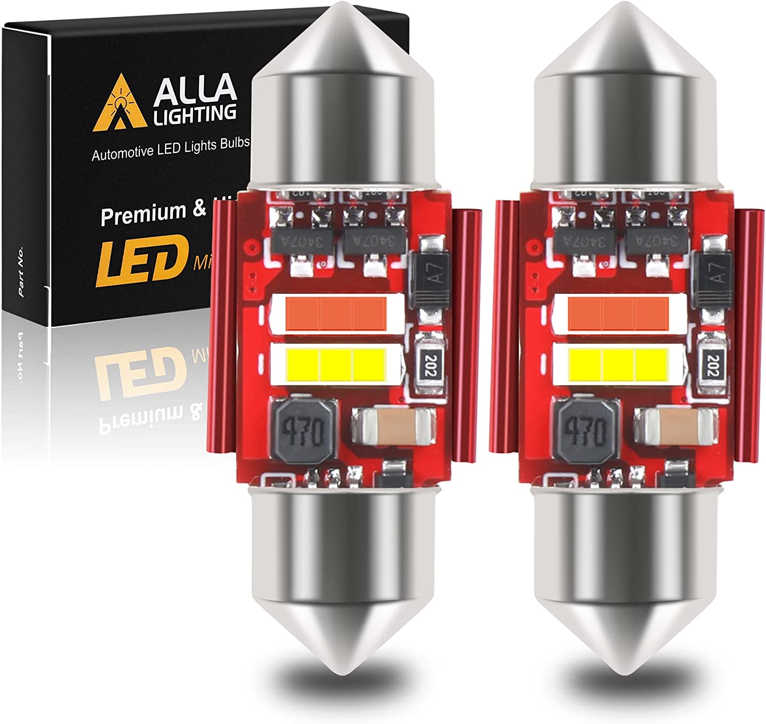 Alla Lighting Dual Color DE3175 DE3021 LED Festoon Bulbs, White/Red ...