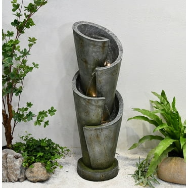 Ocean Wave Water Fountain with LED Light - Fiberglass Resin Outdoor ...