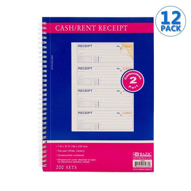 BAZIC Cash Money Rent Spiral Bound Receipt Book, 200 Sets 7 5/8"x10 7/8 ...