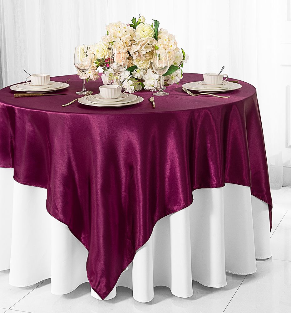 Wedding Linens Inc. (2 pcs) 54 inch Satin Square Table Overlay Topper ...
