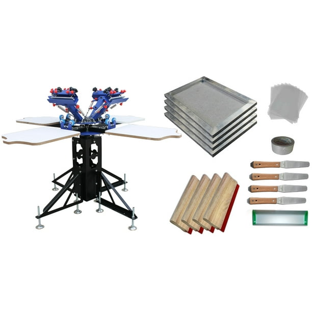Techtongda 4 Color 4 Station Screen Printing Press Kit Tensioned Sceen ...