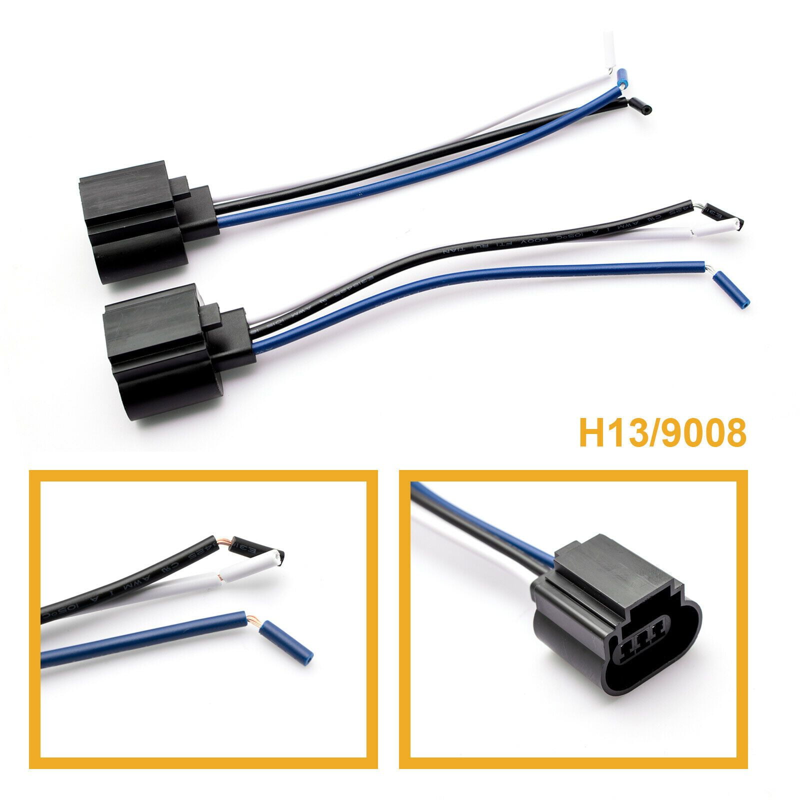 Xotic Tech 2x H13 9008 Female Socket Wiring Harness Pigtail Adapter for ...