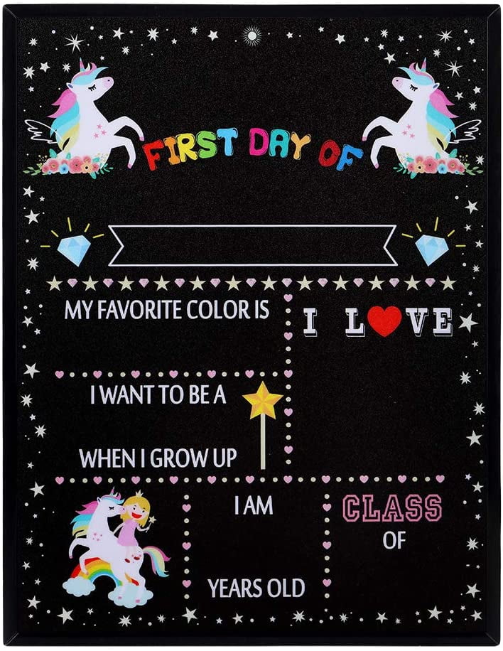 WaaHome Unicorn Theme First Day of School Chalkboard Sign 9"x12" Back ...