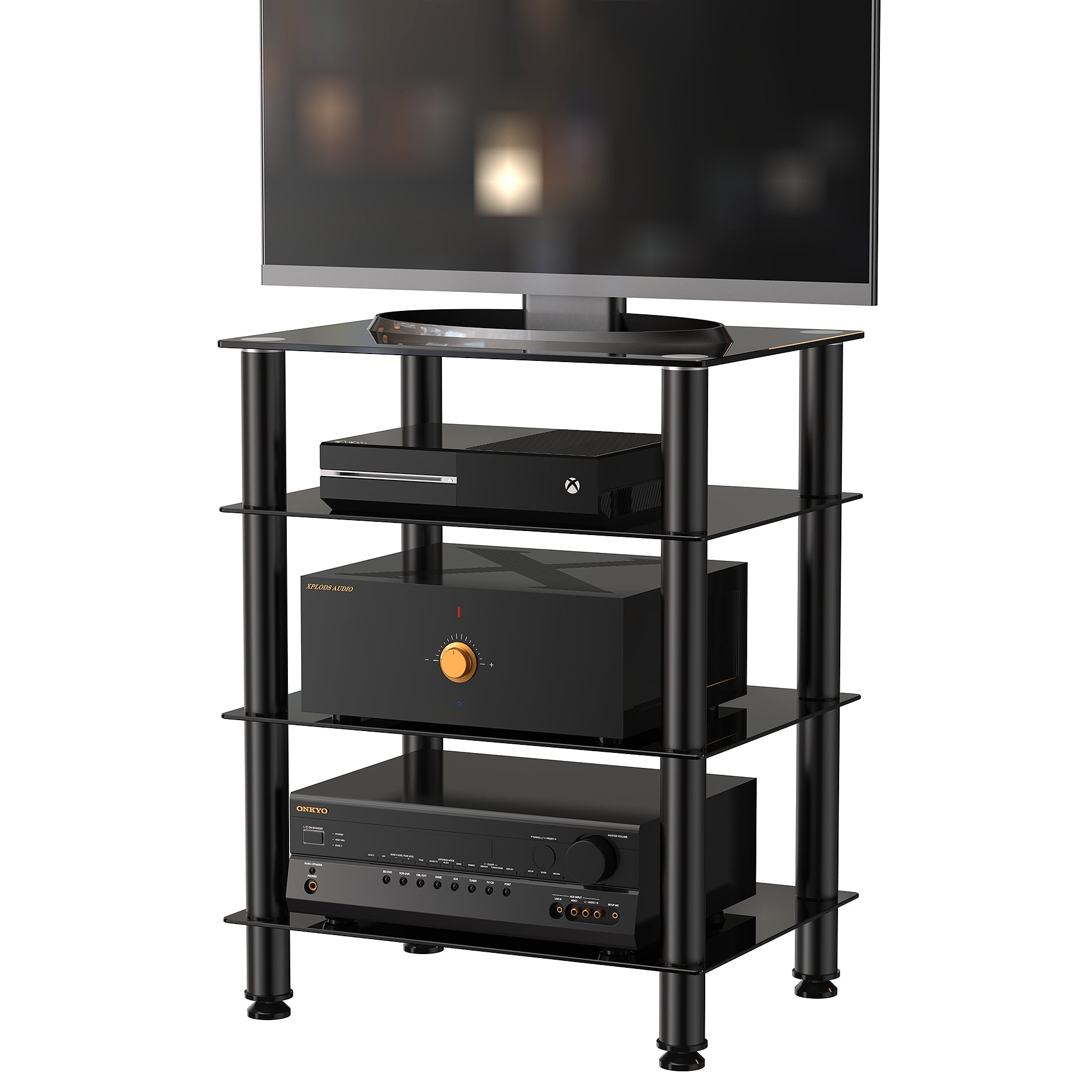 FITUEYES 4-Tier Shelves Entertainment AV Component Media Stand Audio ...