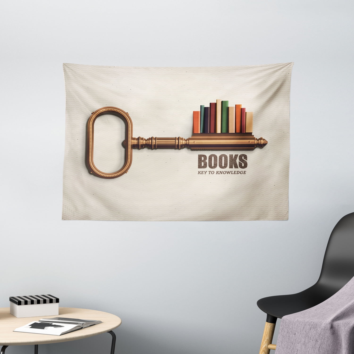 Book Tapestry, Key Shaped Bookshelf with Colorful Books as Bitting Cuts ...