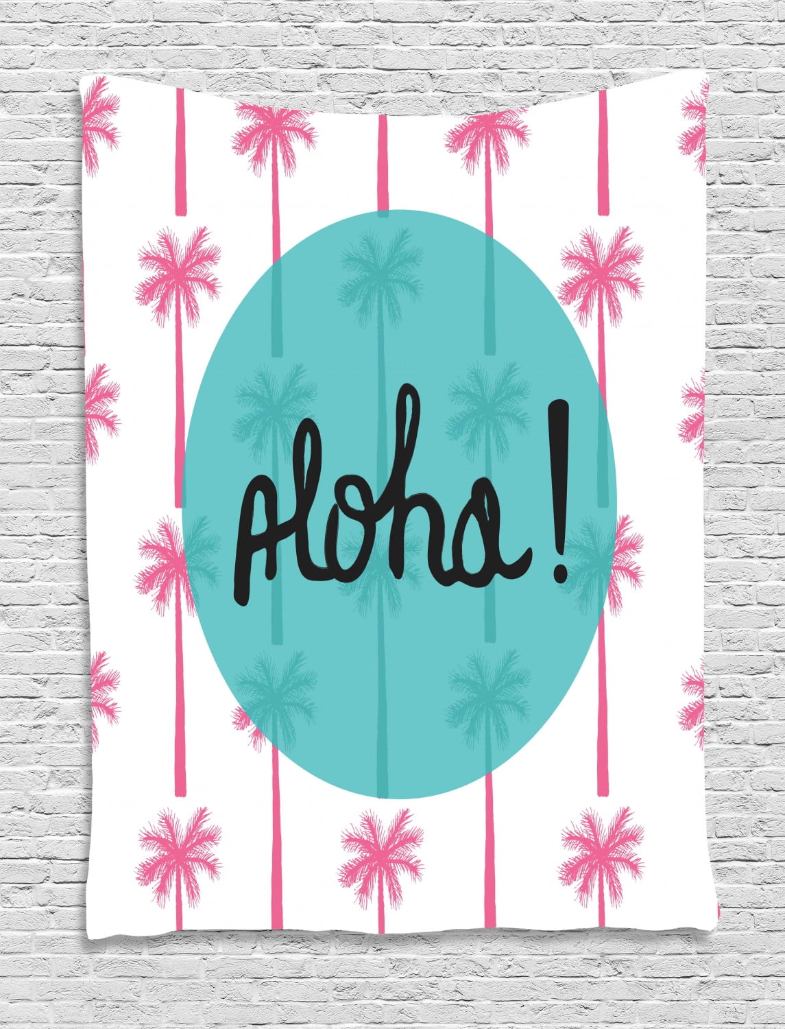 Aloha Tapestry, Vertical Repetitive Palm Tree Silhouettes and a Circle ...