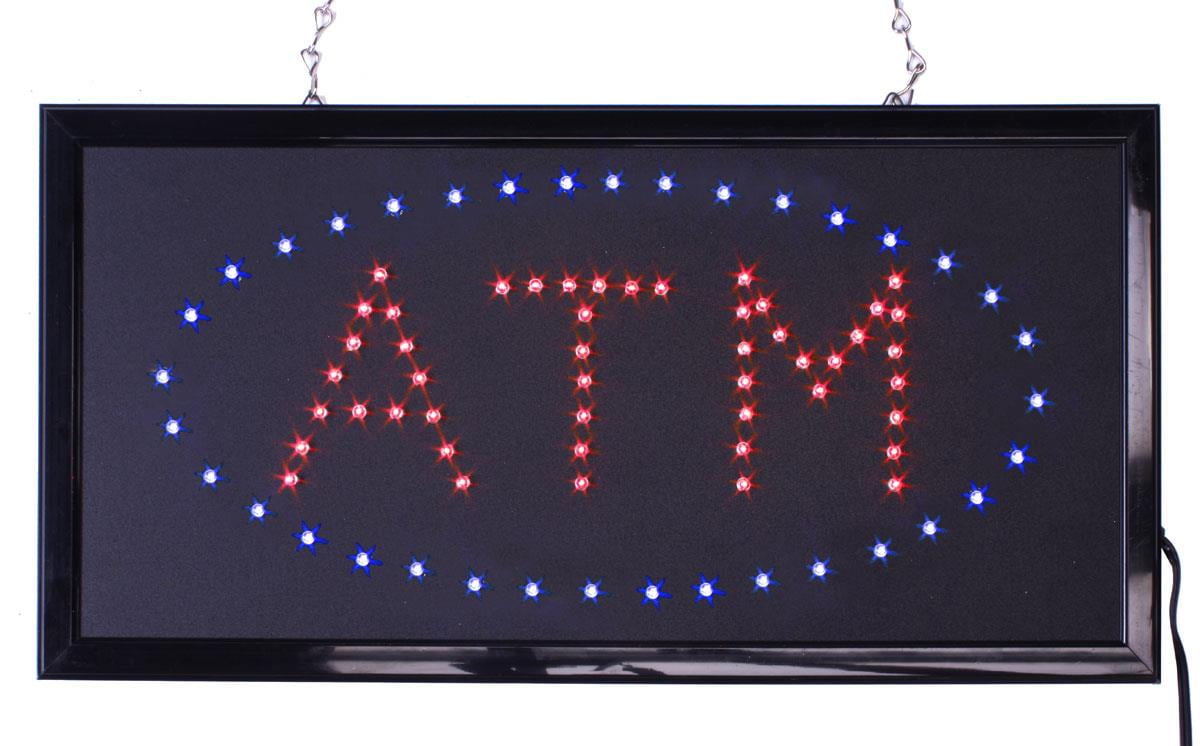 LED Flashing Sign Advertises ATM Location, Red And Blue Bulbs ...