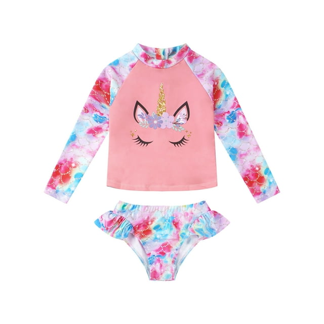 IEFIEL 2Pcs Kids Girls Fish Scales Print Swimsuit Long Sleeve Cartoon ...