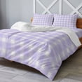 4 Piece Duvet Cover Set Queen, Pastoral Purple Checkered Soft ...