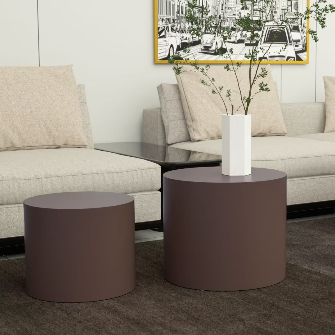 Nesting Coffee Table Set of 2, Round Wooden Side Tables, Modern Circle ...