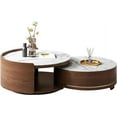 Lartis Round Rock Slab Coffee Table Set, Retractable Thoughtful Design ...
