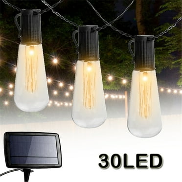 Solar String Lights Outdoor 30 Vintage Edison Bulbs 33FT Strand for ...