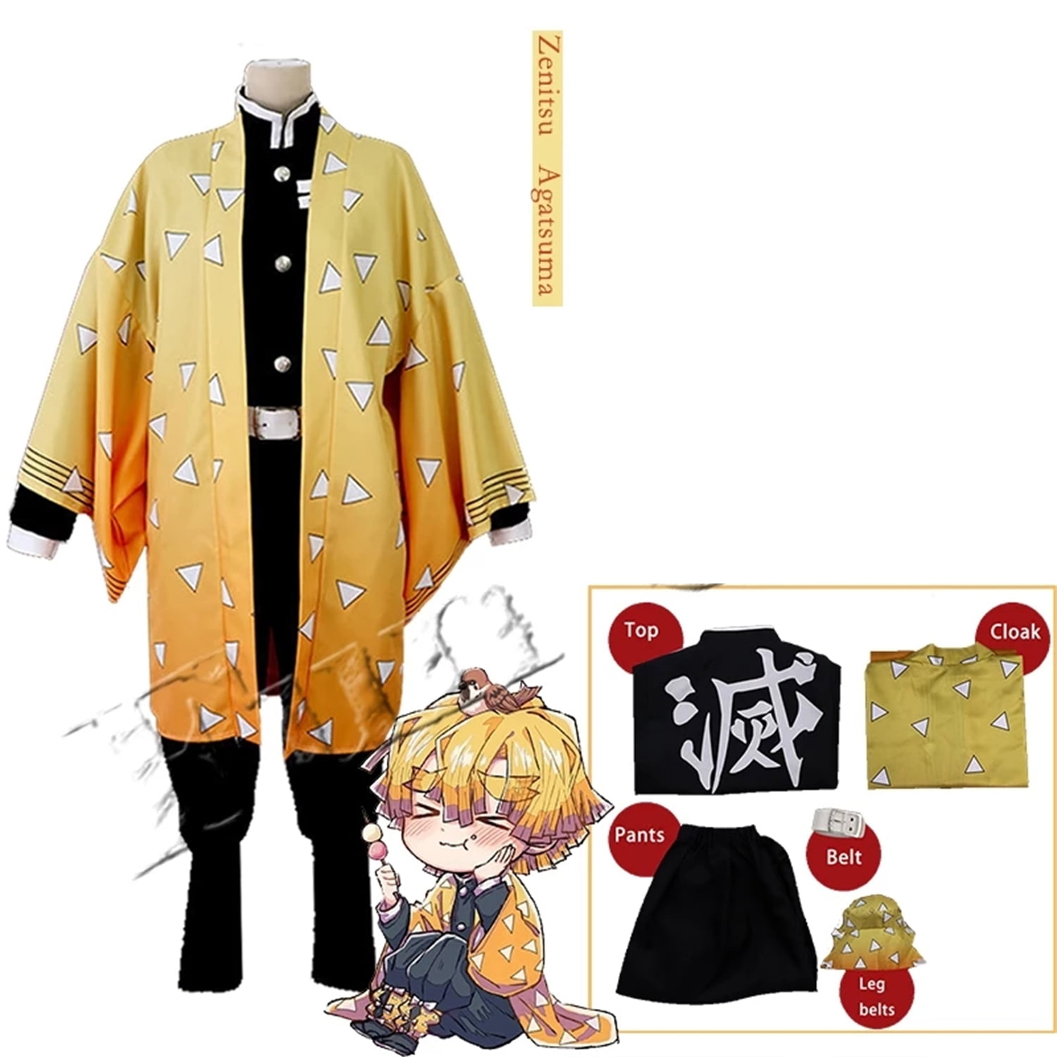 Buy Agatsuma Zenitsu Cosplay Costume Anime Demon Slayer Kimetsu No ...