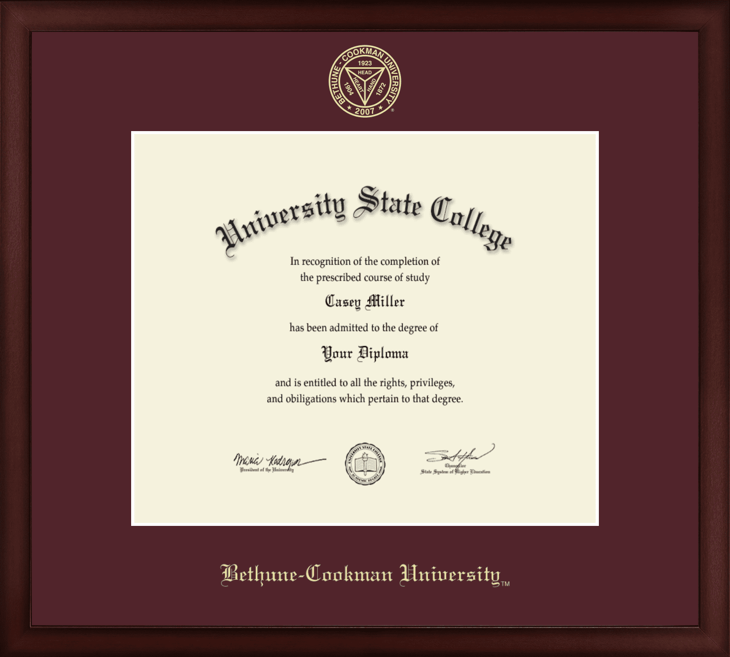Bethune-Cookman University Diploma Frame, Document Size 13" x 11 ...