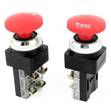 2 Pcs 660V 6A 4Pin DPST NO NC Reset Emergency Stop Red Head Push Button ...