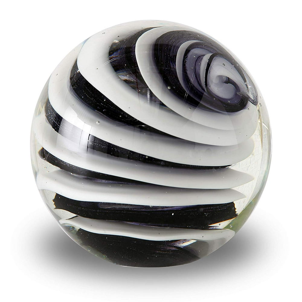 Swirl Ball Paperweight, Black and White, Hand Crafted Art Glass Orb, 3 ...
