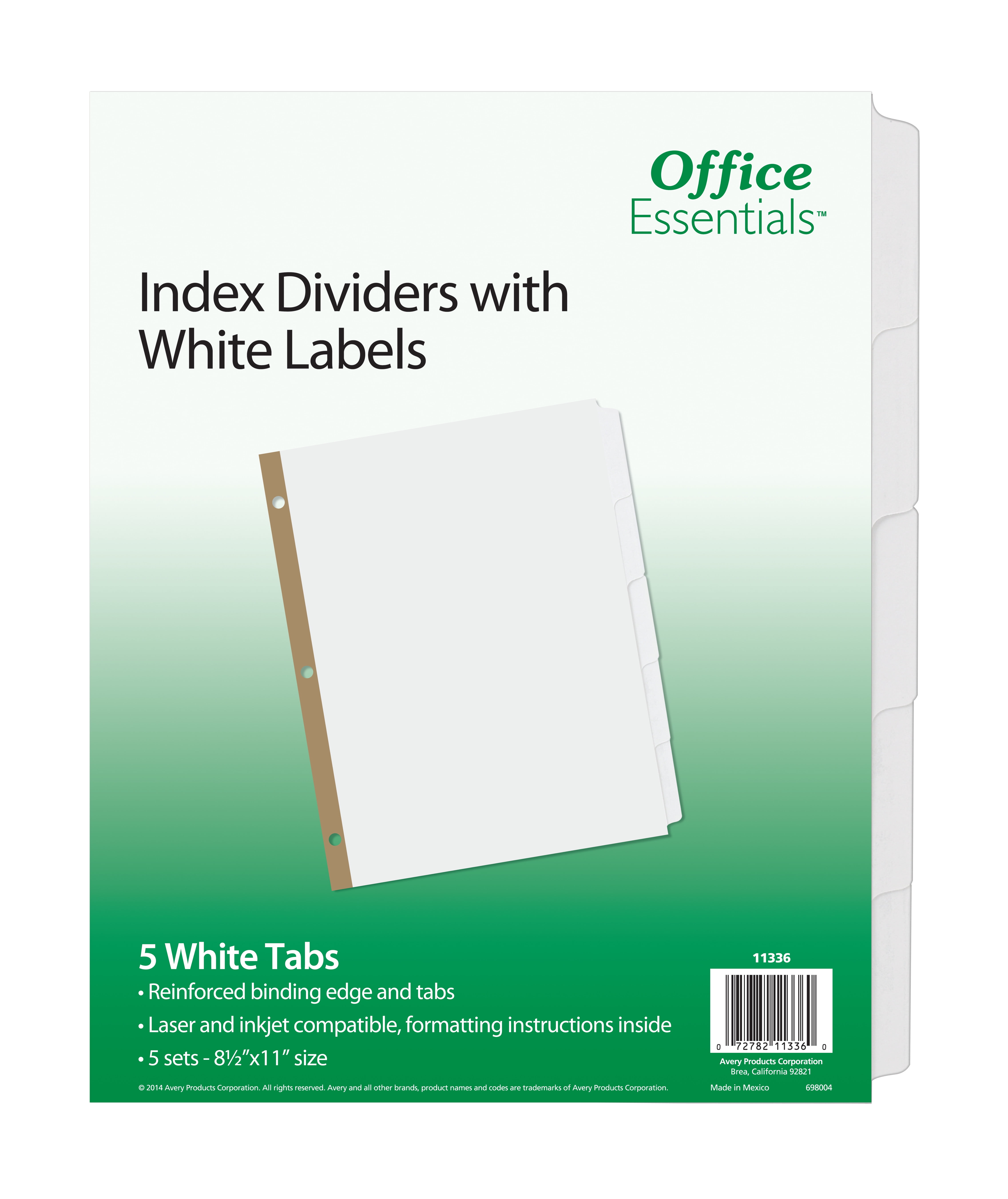 Office Essentials Index Dividers with White Labels, 5 Tab, 1 Set (11336 ...