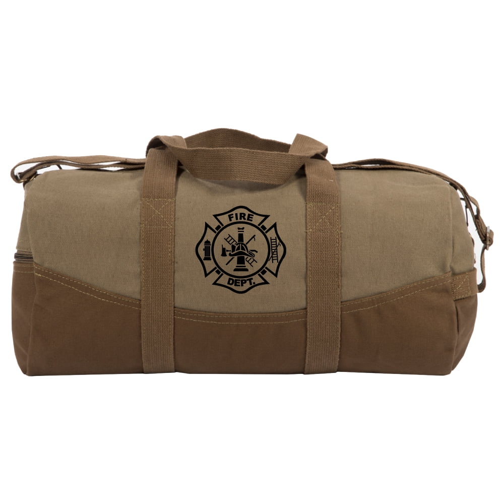 Fire Department Maltese Cross Two Tone 19” Duffle Bag with Brown Bottom ...