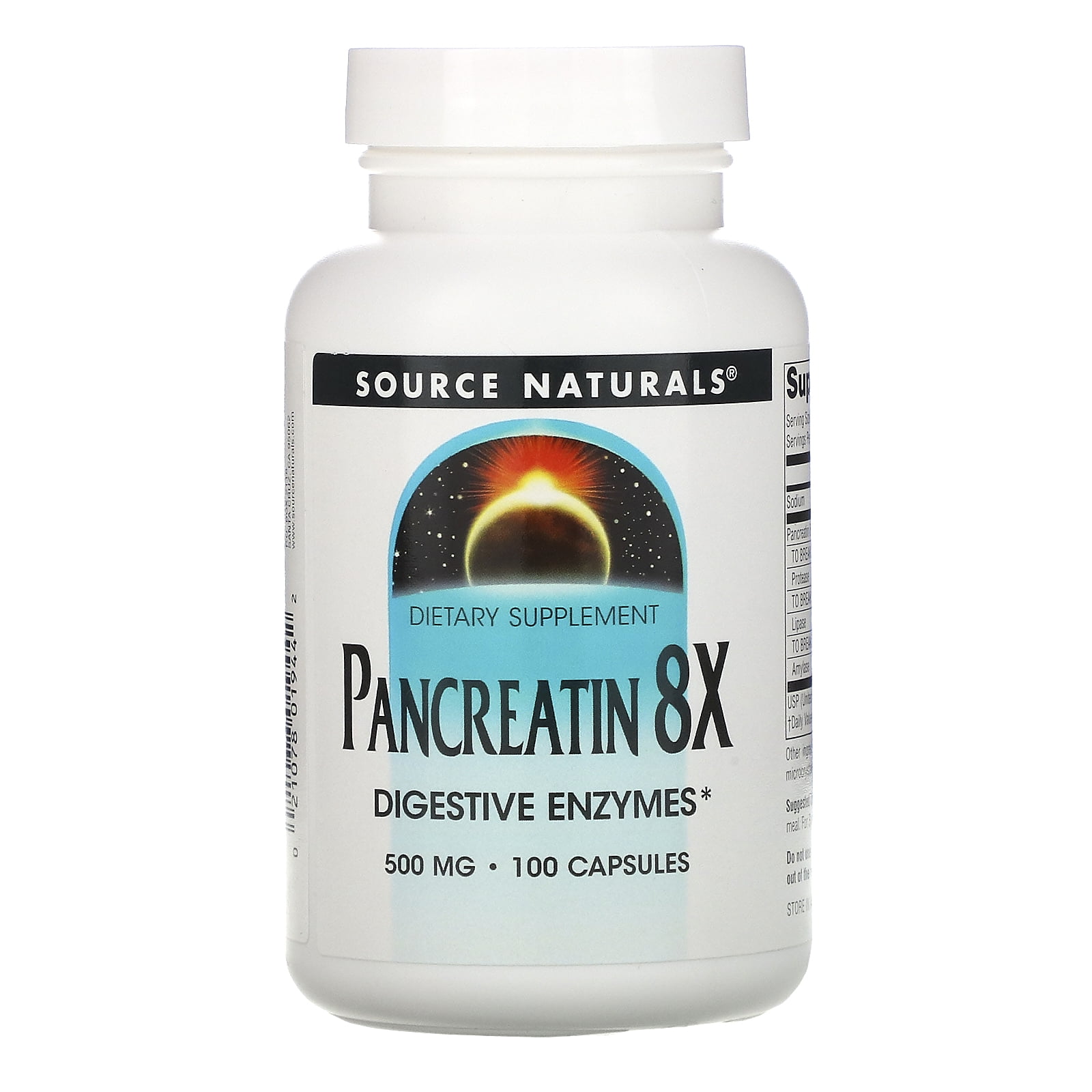Pancreatin 8X, 500 mg, 100 Capsules, Source Naturals - Walmart.com