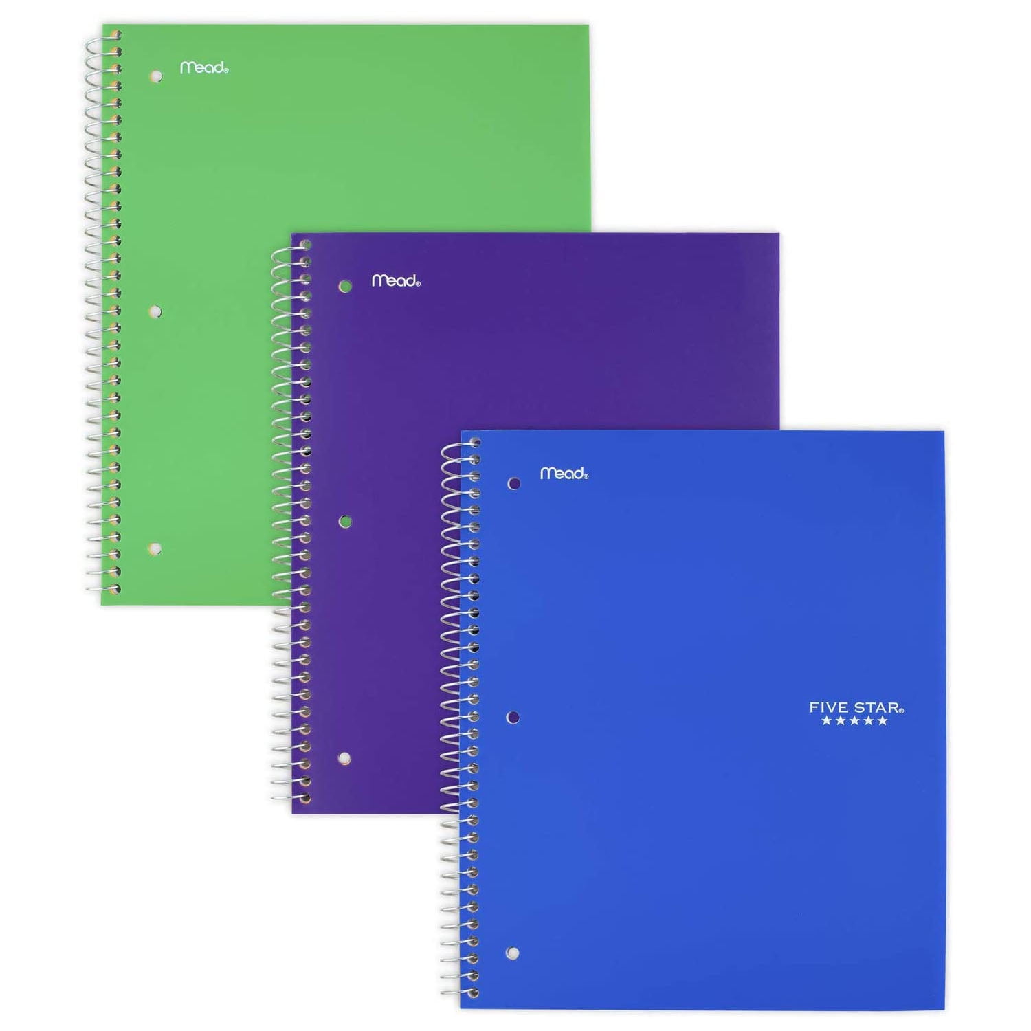 Five Star Spiral Notebooks, 3 Subject, Wide Ruled Paper, 150 Sheets, 10 ...