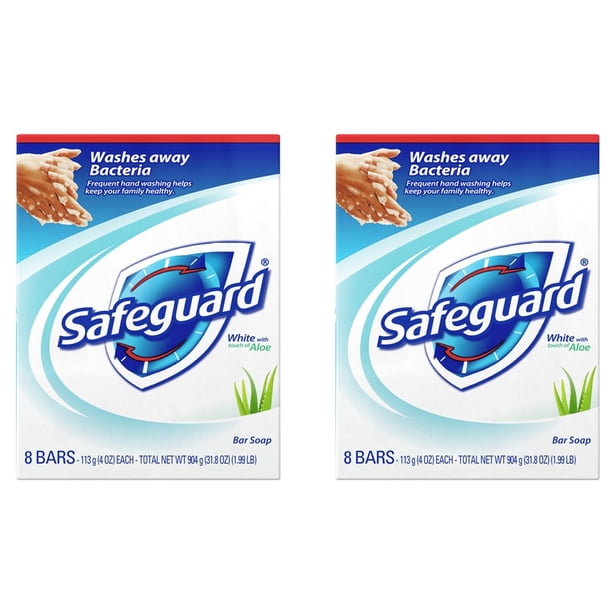 Safeguard Antibacterial Soap, White with Aloe, 4 oz bars, 8 Count (Pack ...