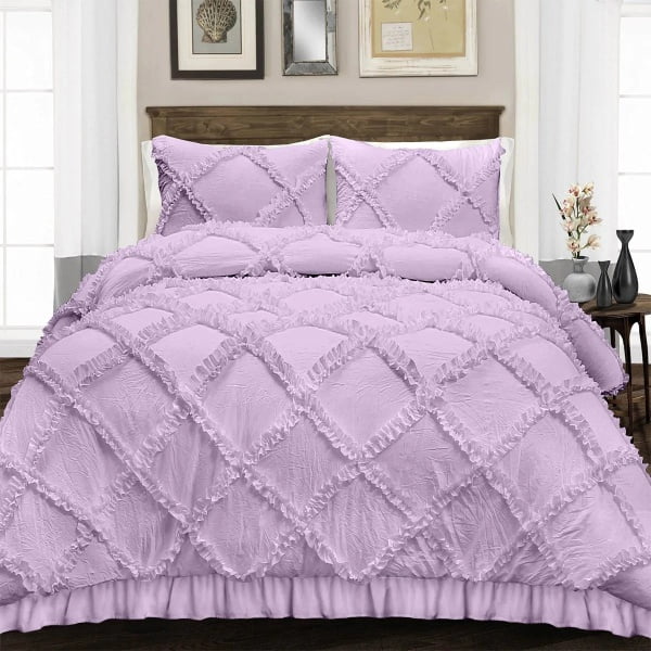 Diamond Ruffle Duvet Cover 5 Piece Set With Zipper 400 Thread Count