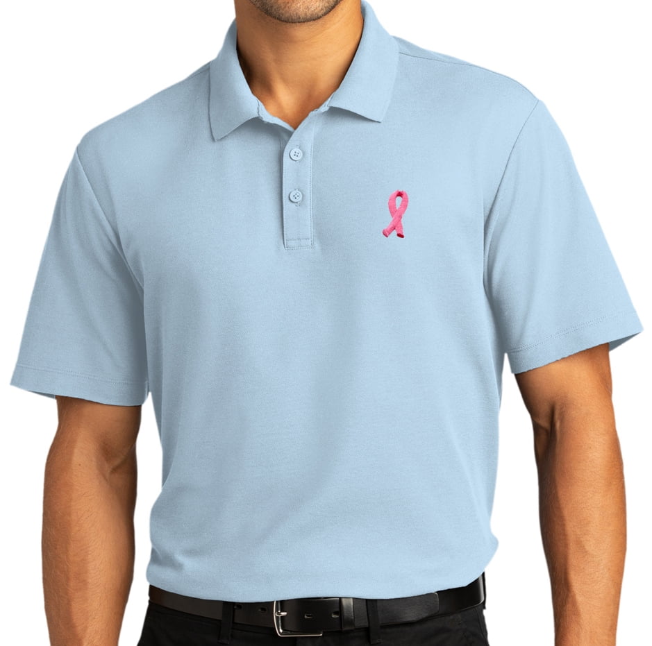 Mens Breast Cancer Awareness Ribbon Patch Short Sleeve Polo Shirt ...