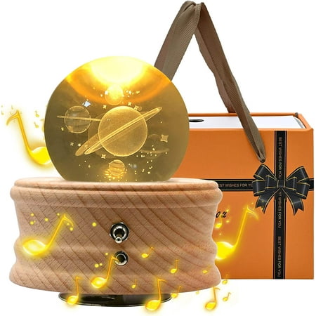 Crystal Music Box Rotating LED Lights,Mechanical Music Box,Wooden Music ...