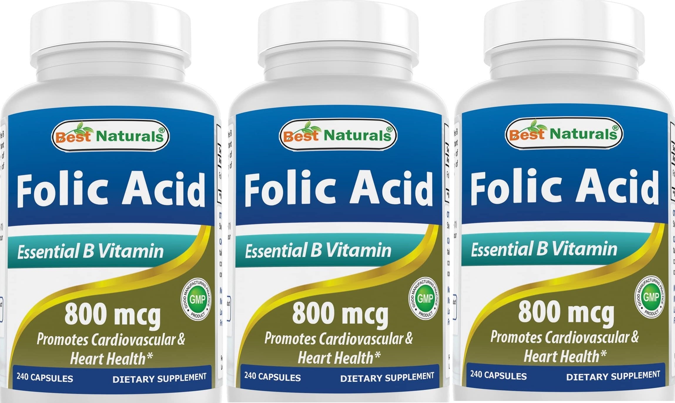 3 Pack Best Naturals Folic Acid 800 mcg 240 Capsules - Walmart.com