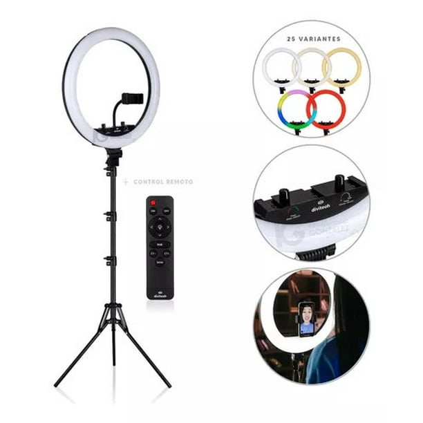 Lampara Aro De Luz Led 18 Pulgadas Divitech® Profesional Para Foto Video Maquillaje Divitech ...