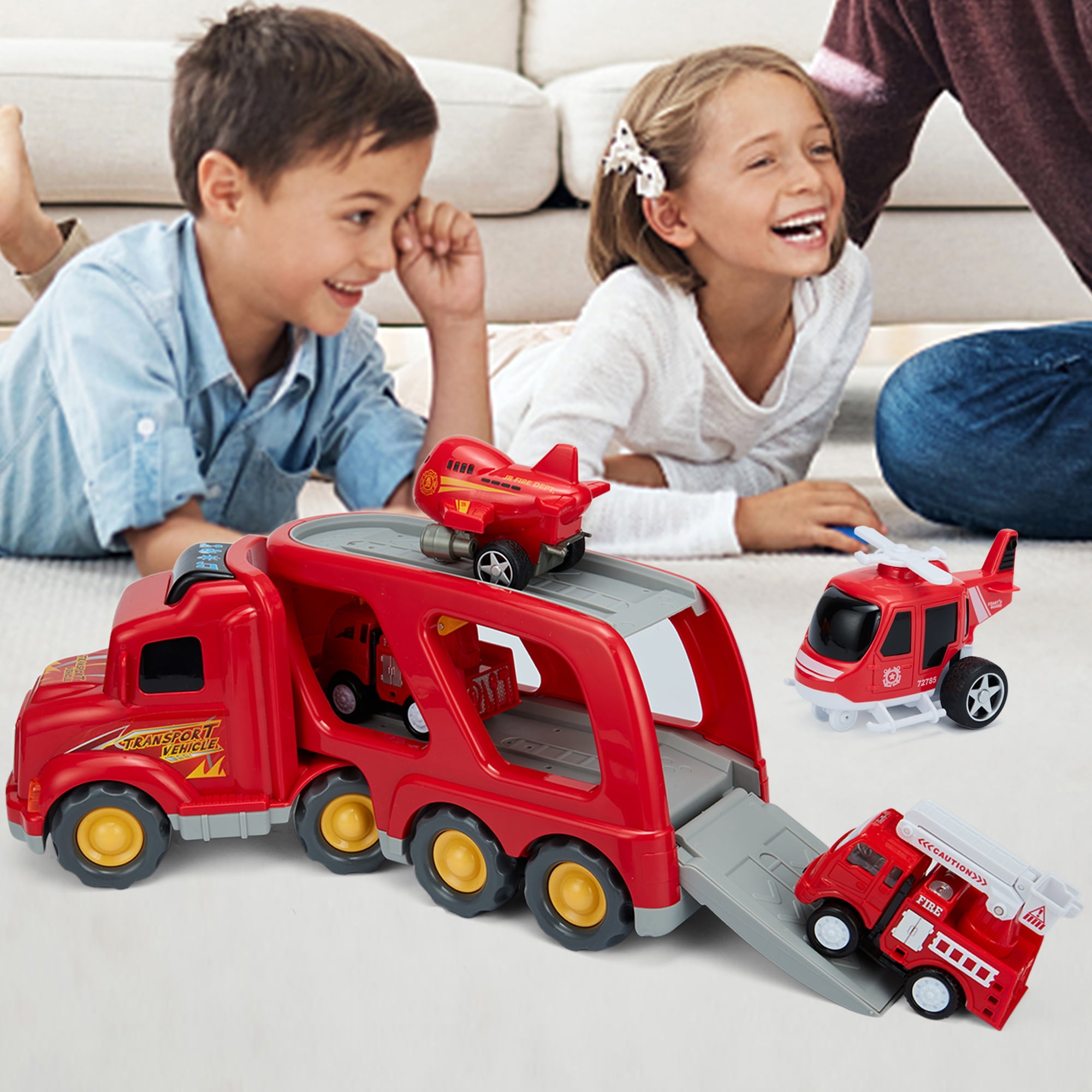 YouLoveIt Transport Cargo Car Toy Set Play Vehicles Semi Truck Friction ...