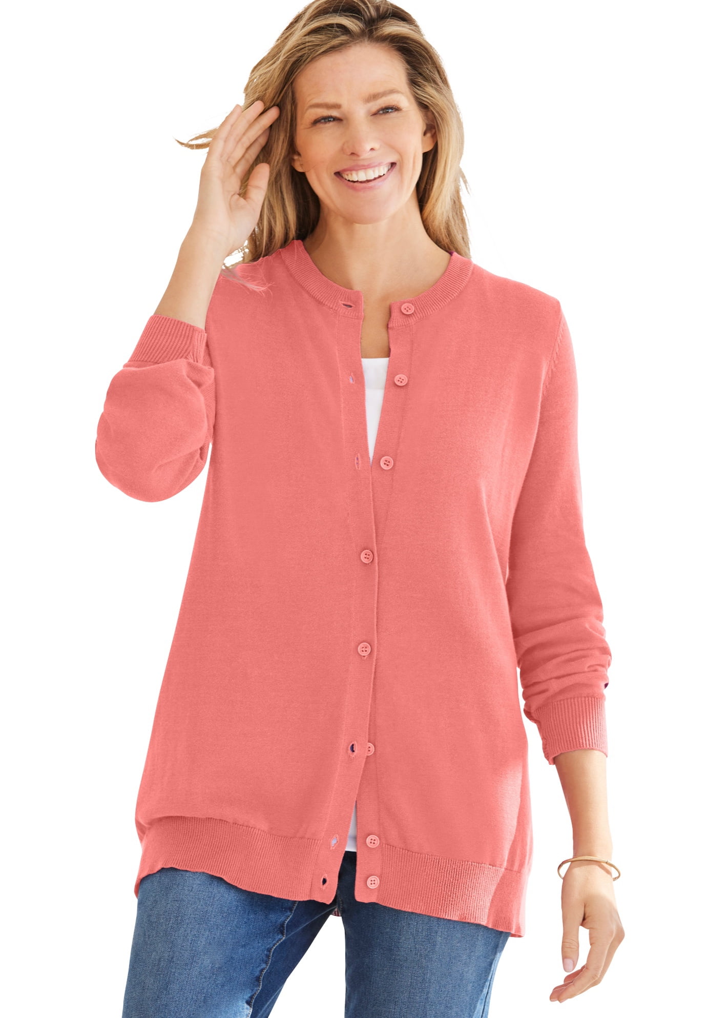 Woman Within Women's Plus Size Perfect Long-Sleeve Cardigan Sweater ...