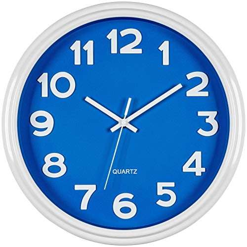 Bernhard Products Blue Wall Clock 12.5 Inch Silent Non-Ticking Modern ...