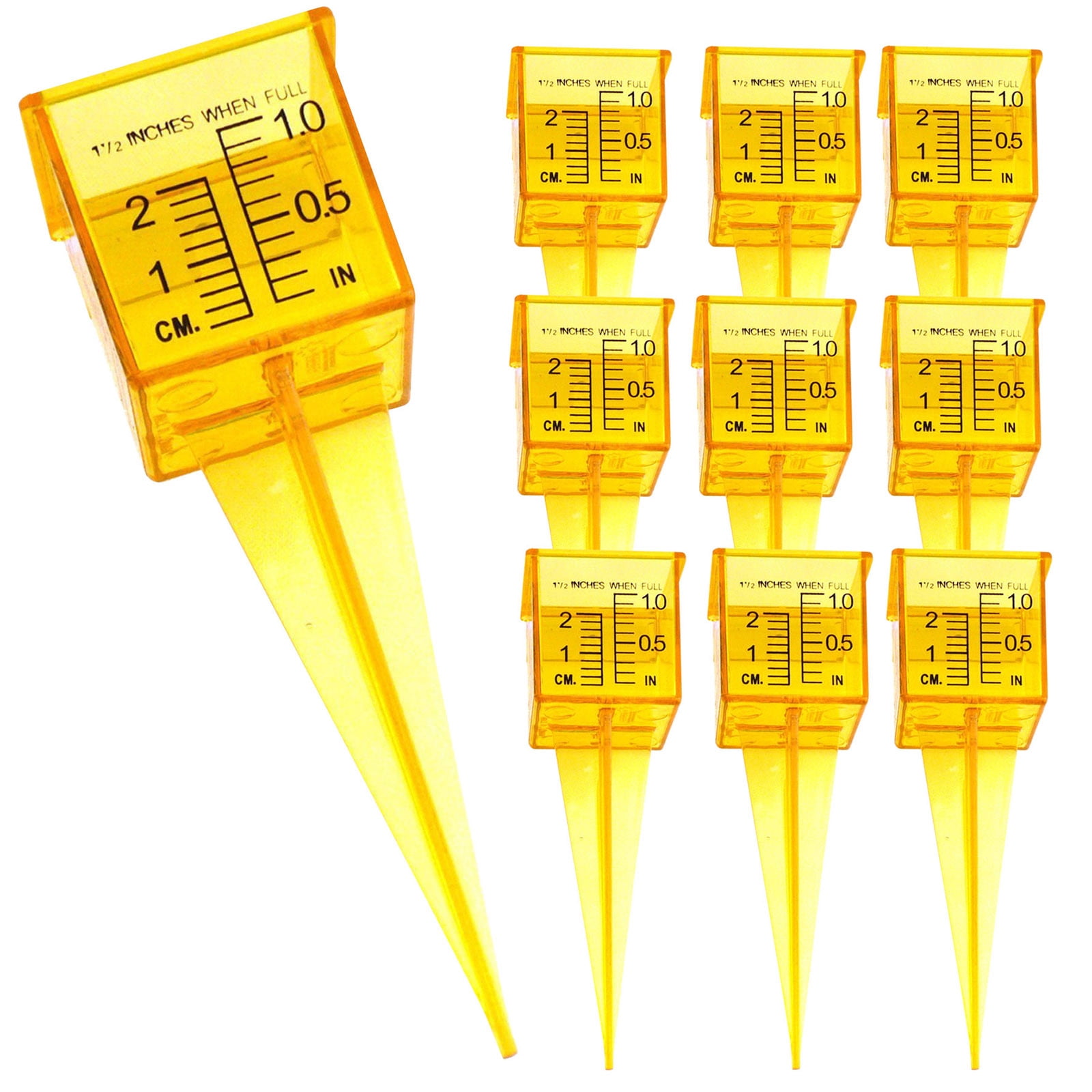 10 Pack 1.5 Inch Rain/Sprinkler Gauges Wide Mouth Bright Yellow Outdoor ...