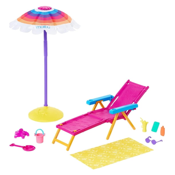 Barbie Loves the Ocean Day at the Beach Set with Sun Lounger, Umbrella ...