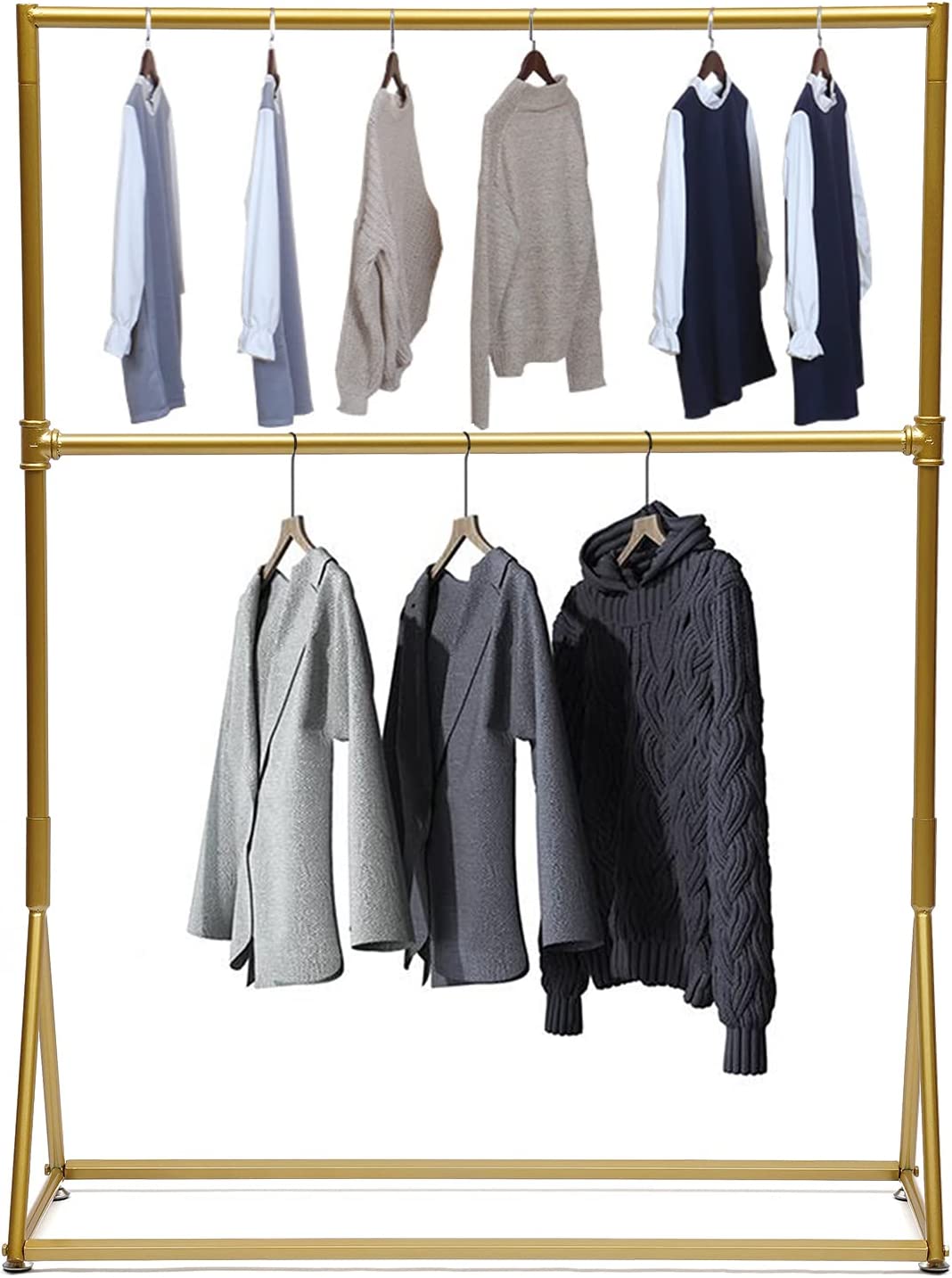 Miumaeov 2 Tier Clothes Rack Gold Freestanding Iron Garment Rack ...