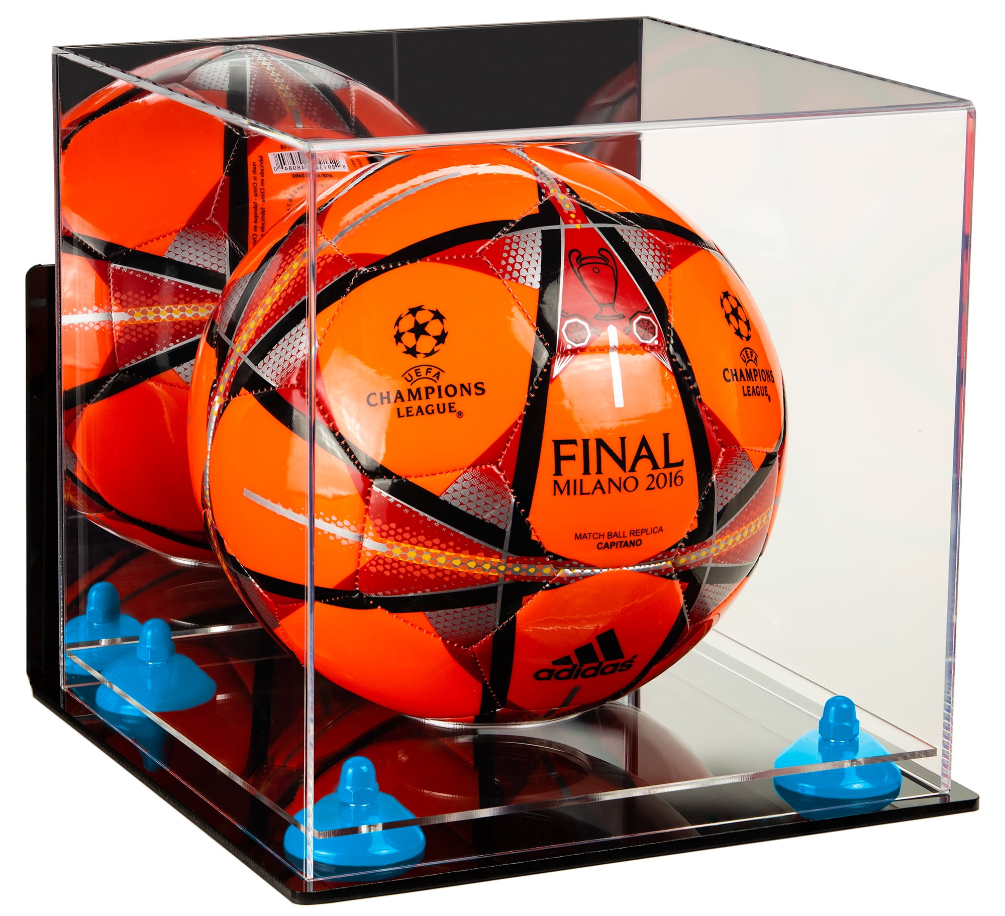 Deluxe Acrylic Soccer Ball Display Case with Mirror, Wall Mount, Blue ...