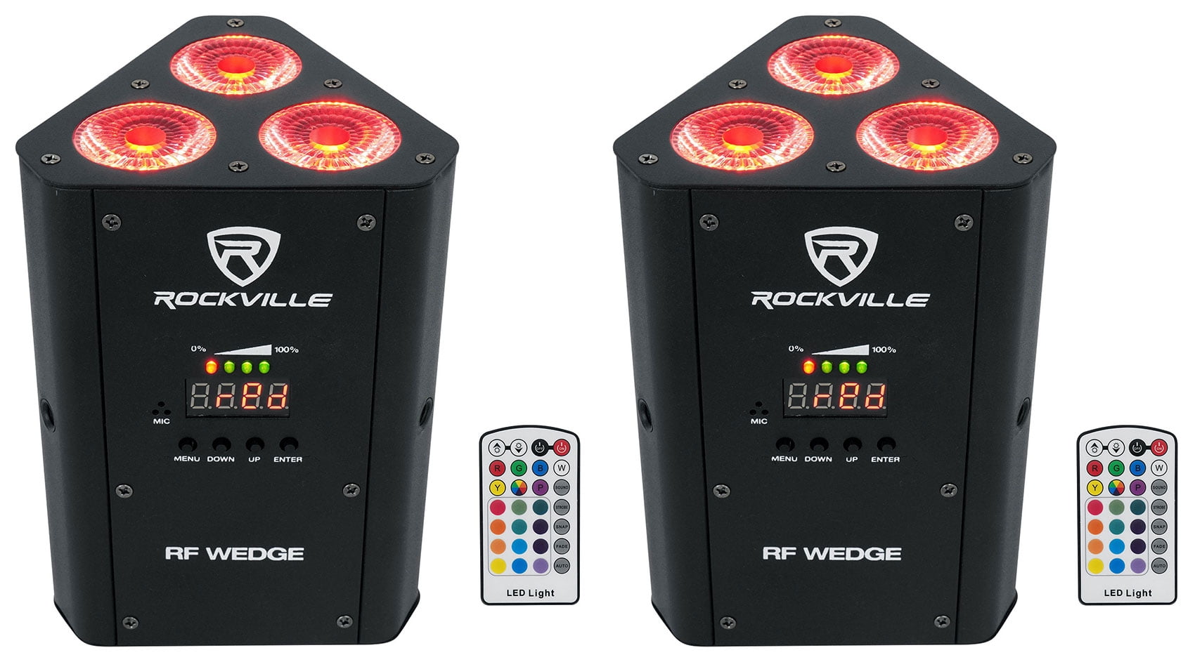 2 Rockville RF WEDGE BLACK RGBWA+UV Battery Wireless DMX DJ Up Lights ...