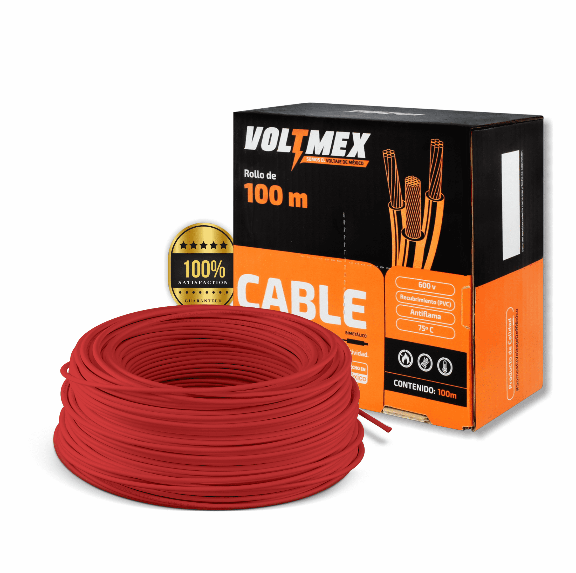 Cable Eléctrico VOLTMEX Calibre 14 Rojo Cca Rollo 100m Unipolar ...
